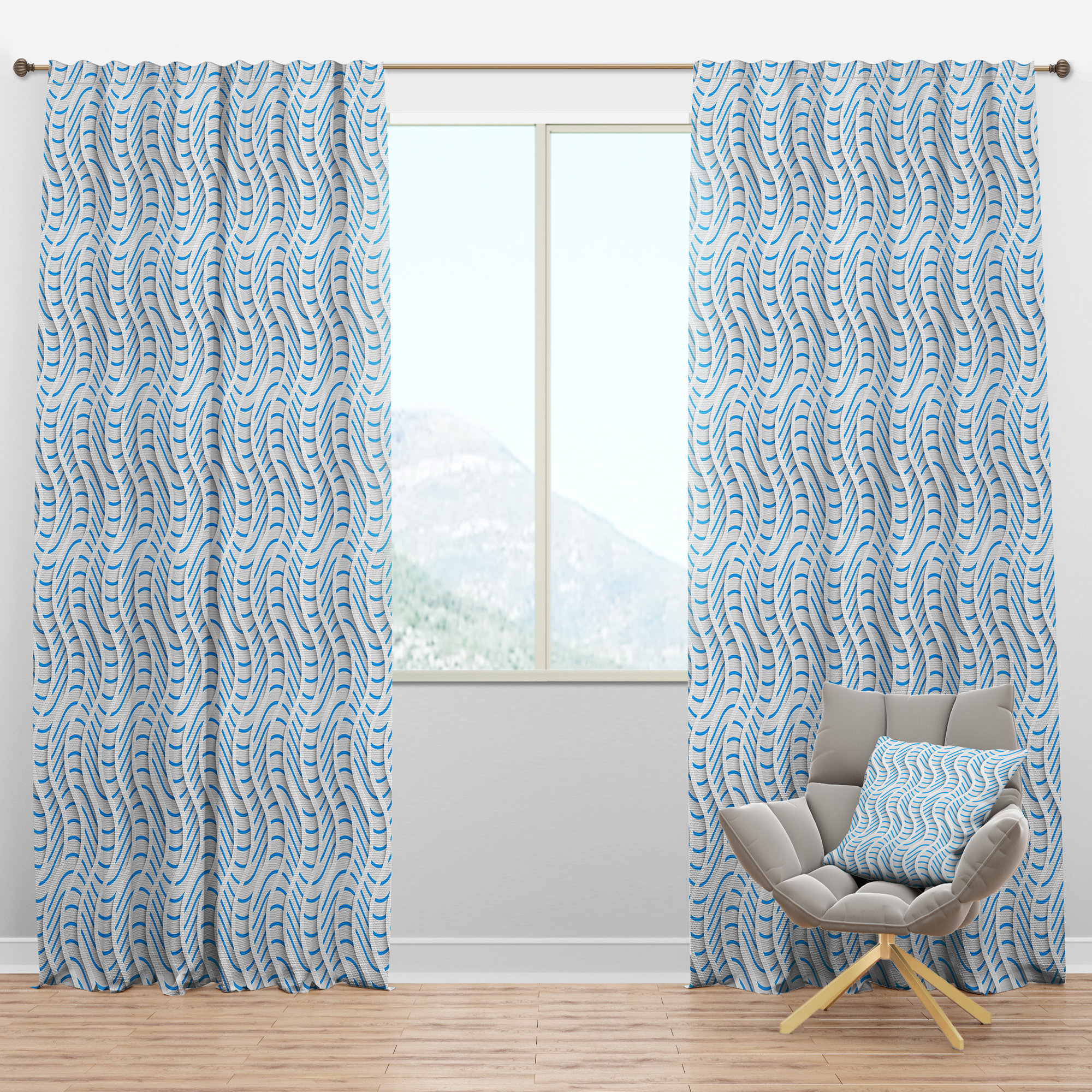 Design Art 3D White And Light Blue Pattern II - Abstract Curtain ...