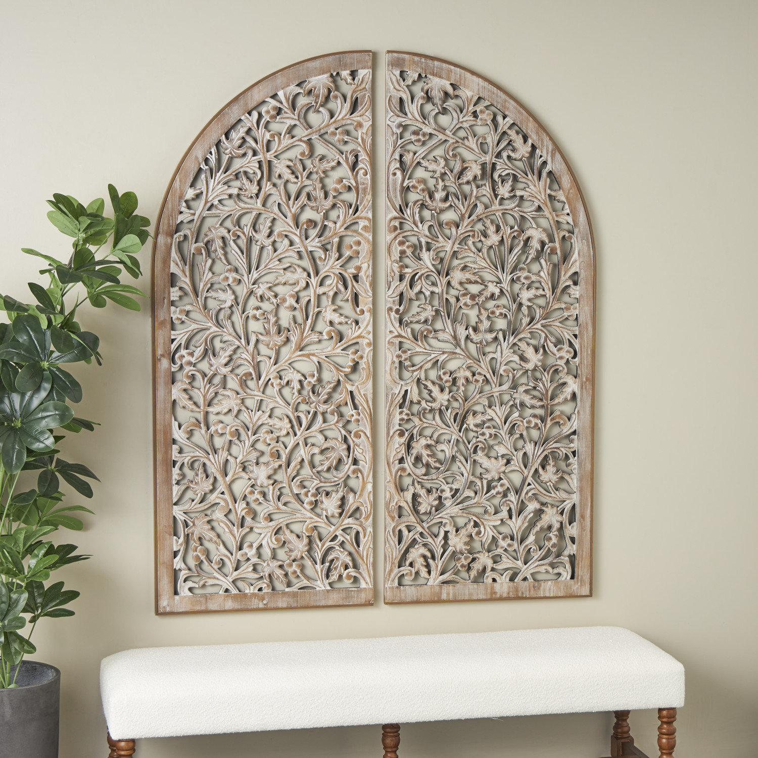 Wildon Home® Wooden Handmade Arched Floral Wall Decor with Intricate ...