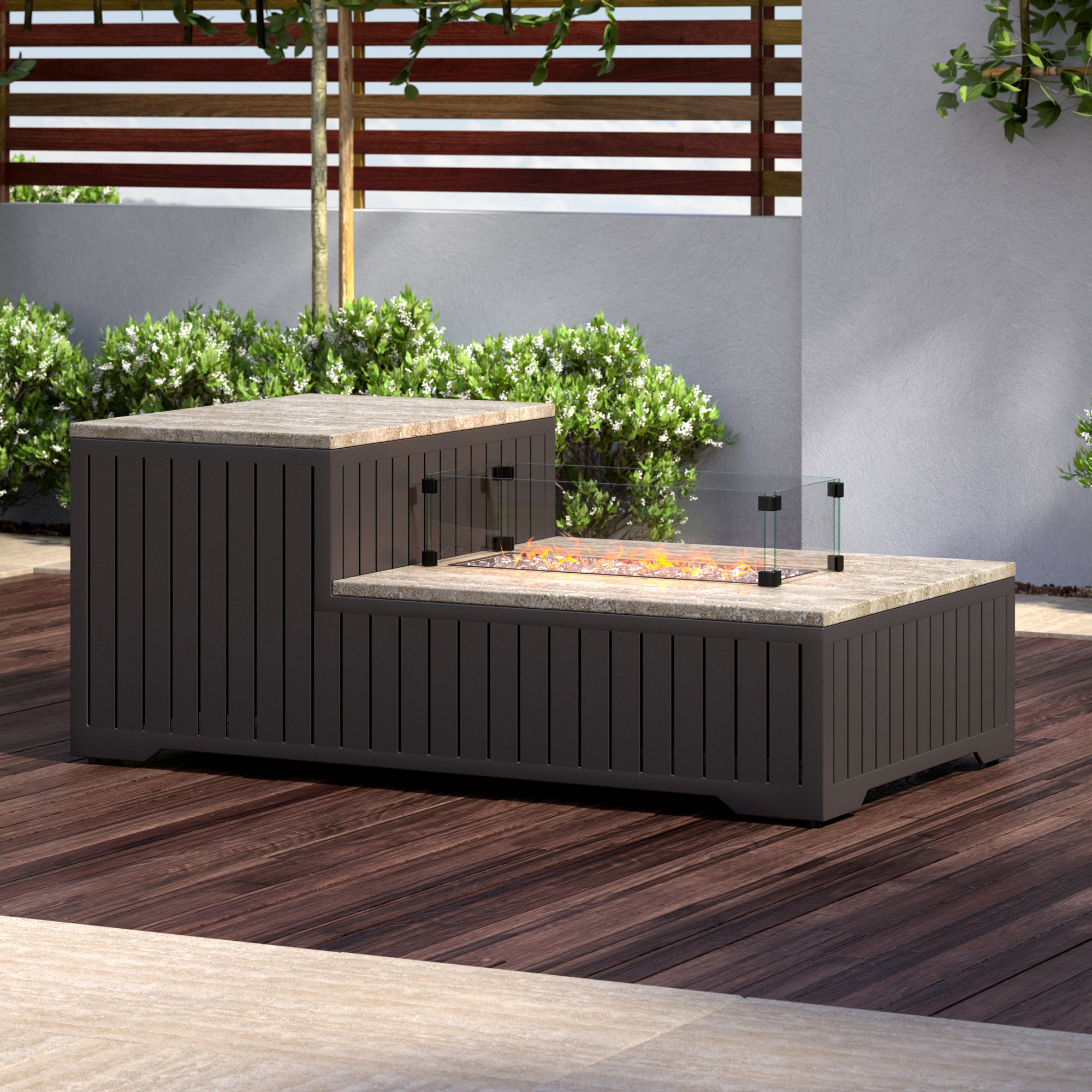 George Oliver Ehrenfried 31'' H x 56'' W Stone Propane Outdoor Fire Pit ...