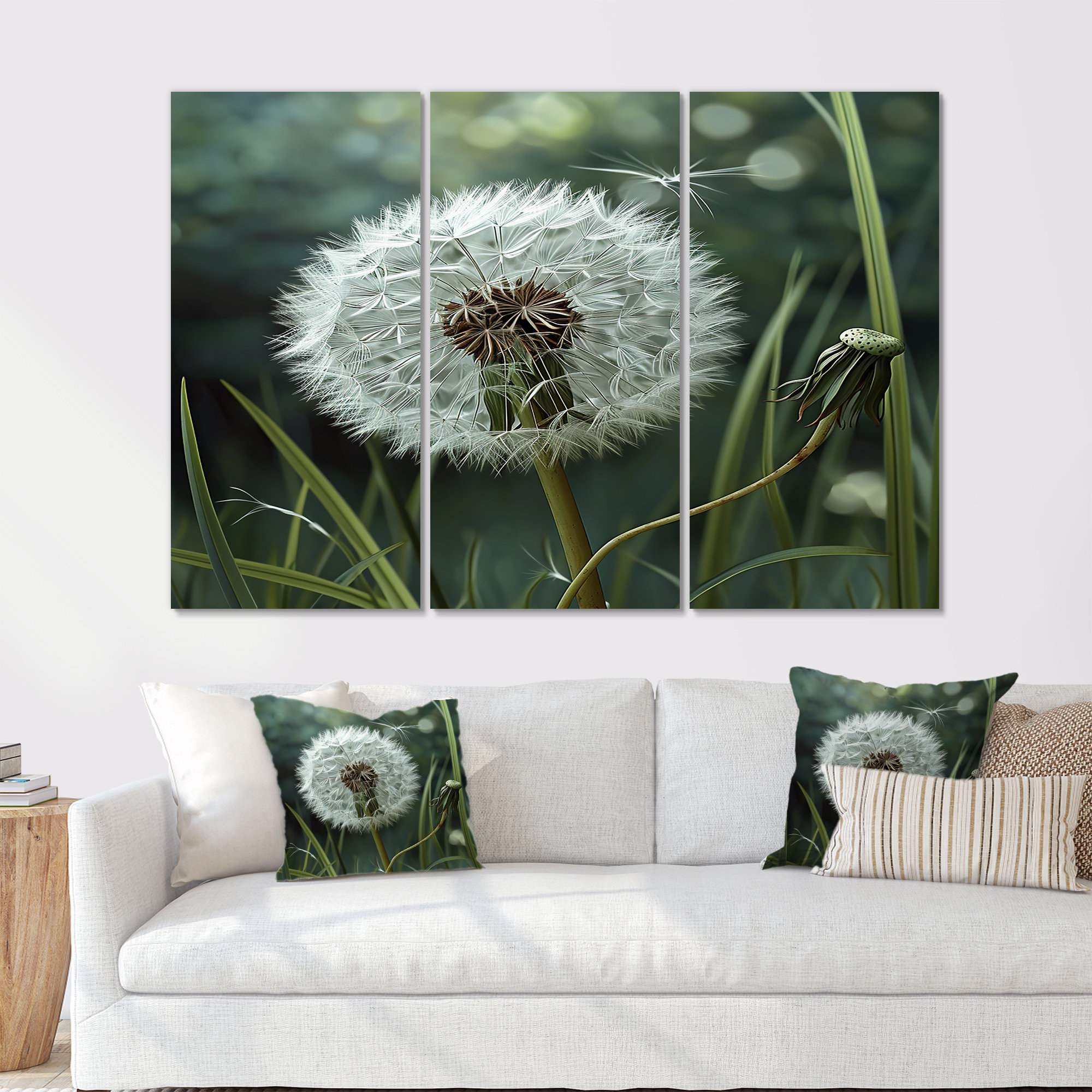Design Art Dandelion Pappus In The Meadow - Dandelion Wall Art Set ...