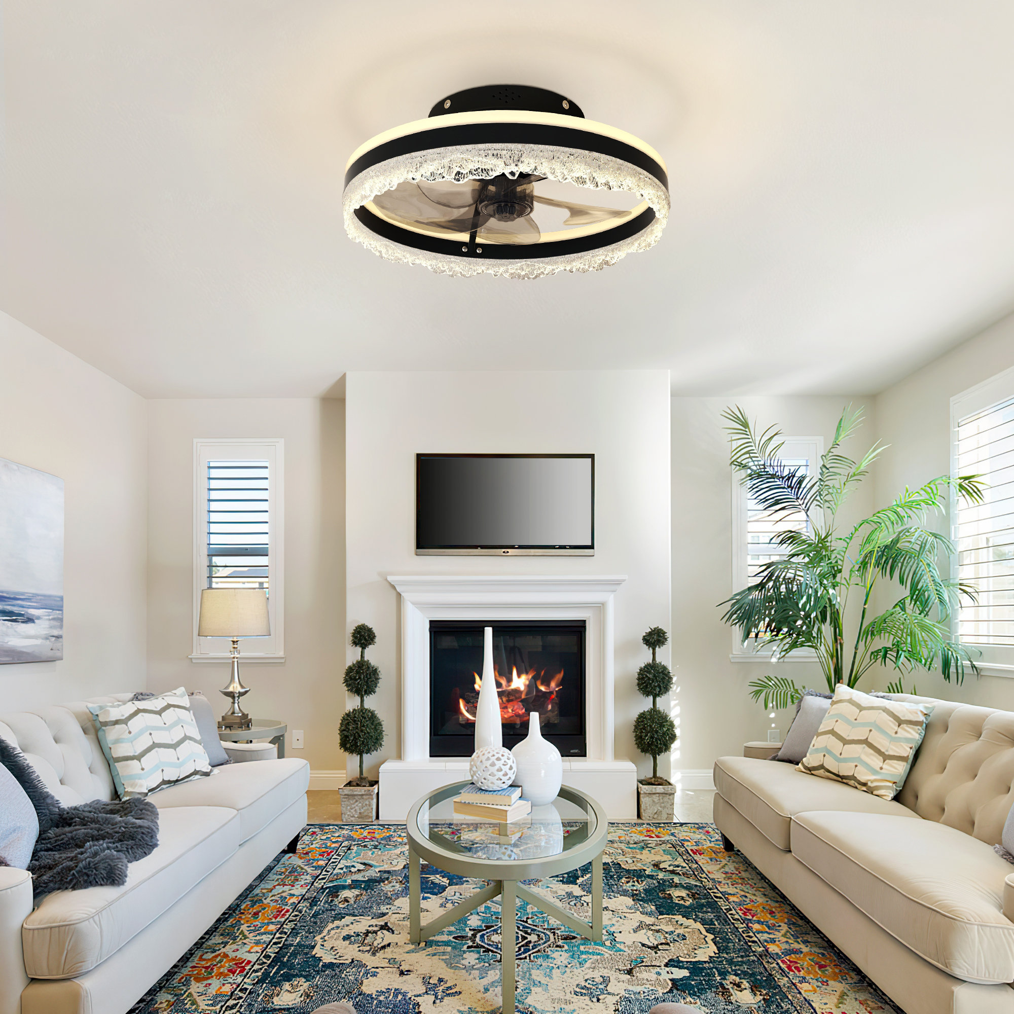 Ivy Bronx Modern Flush Mount Ceiling Fan With LED Light & Remote ...