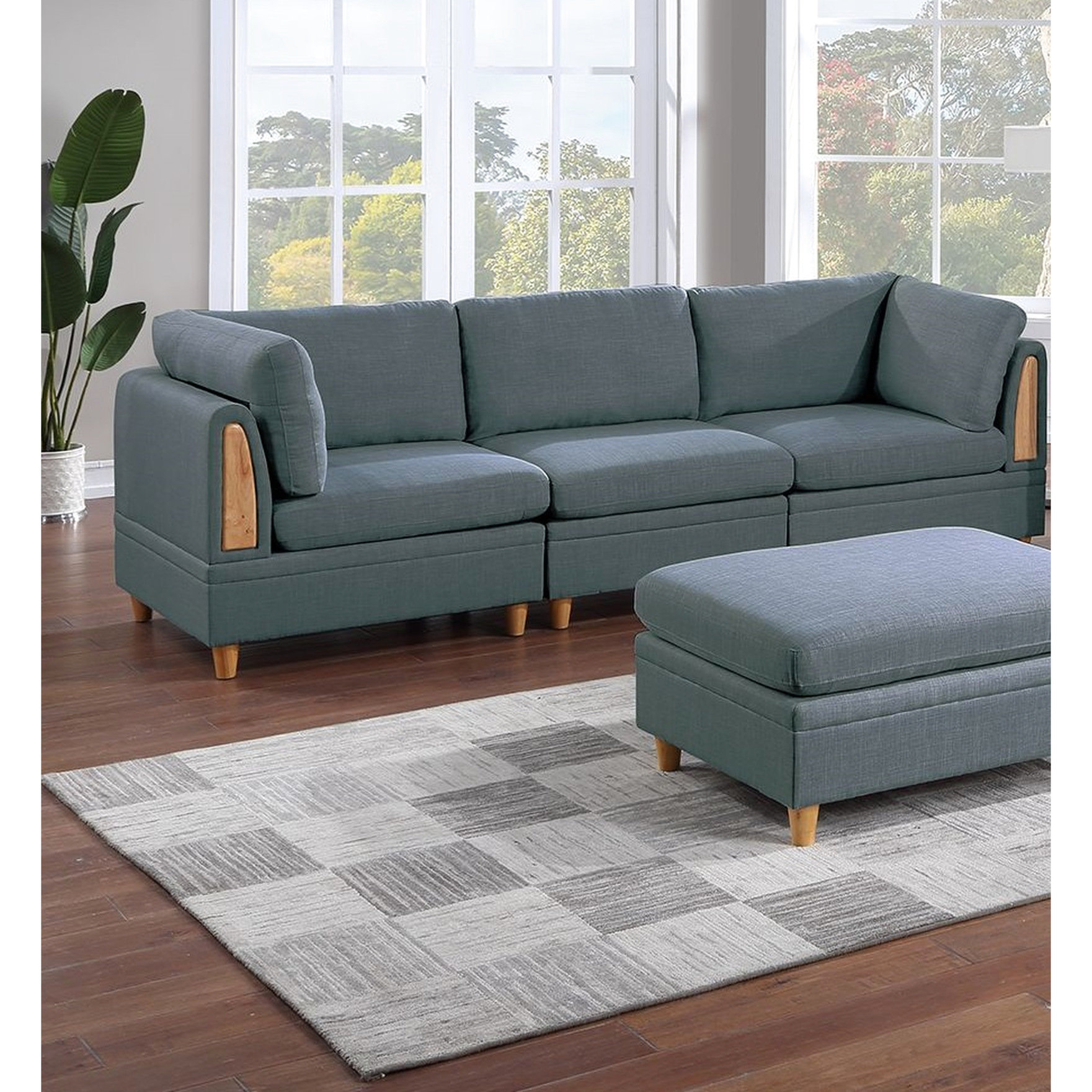 Hokku Designs Modern 7 Sectional With Fabric, Steel Color, 4x Corner ...