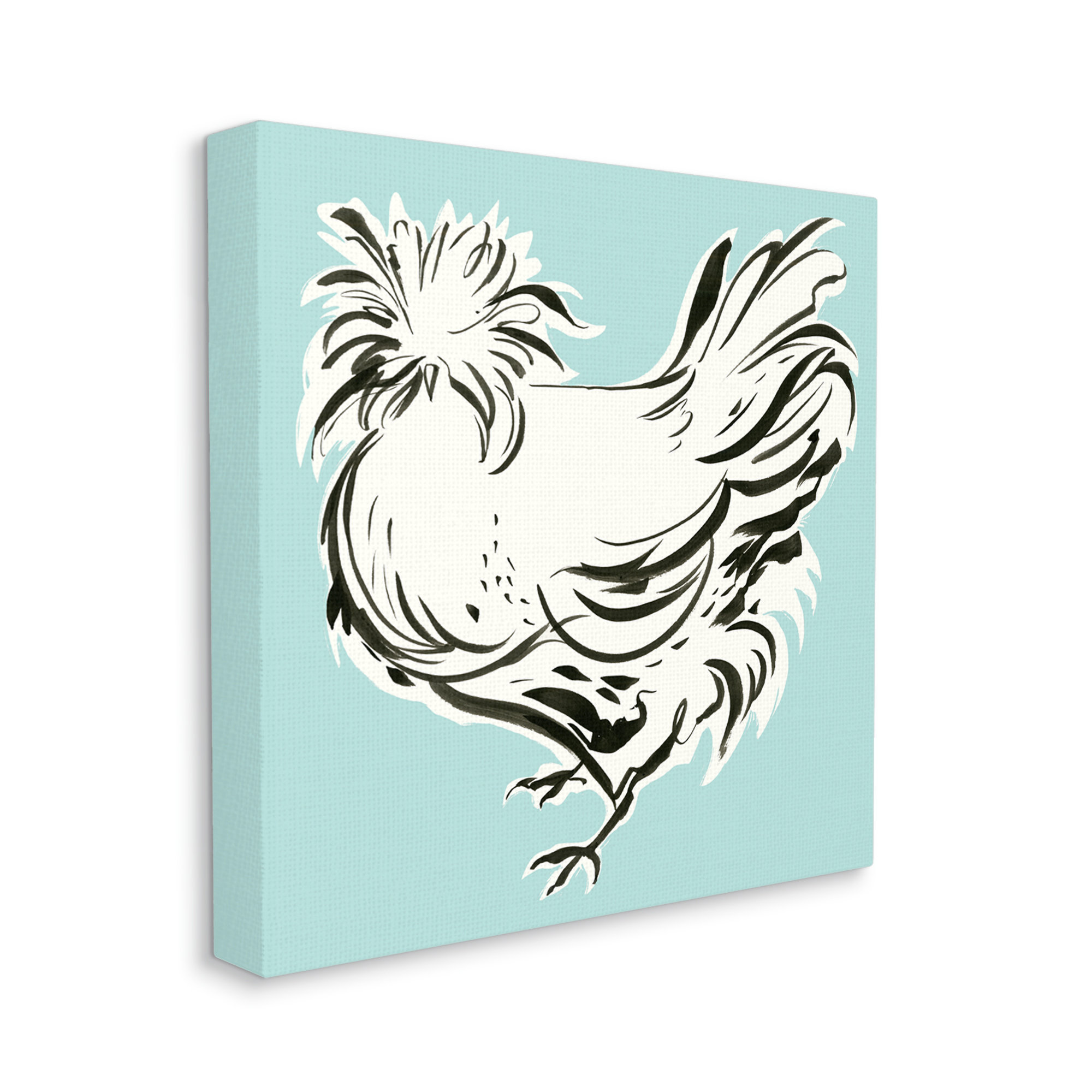 August Grove Modern Chicken On Blue On Canvas by Laura Marr | Wayfair