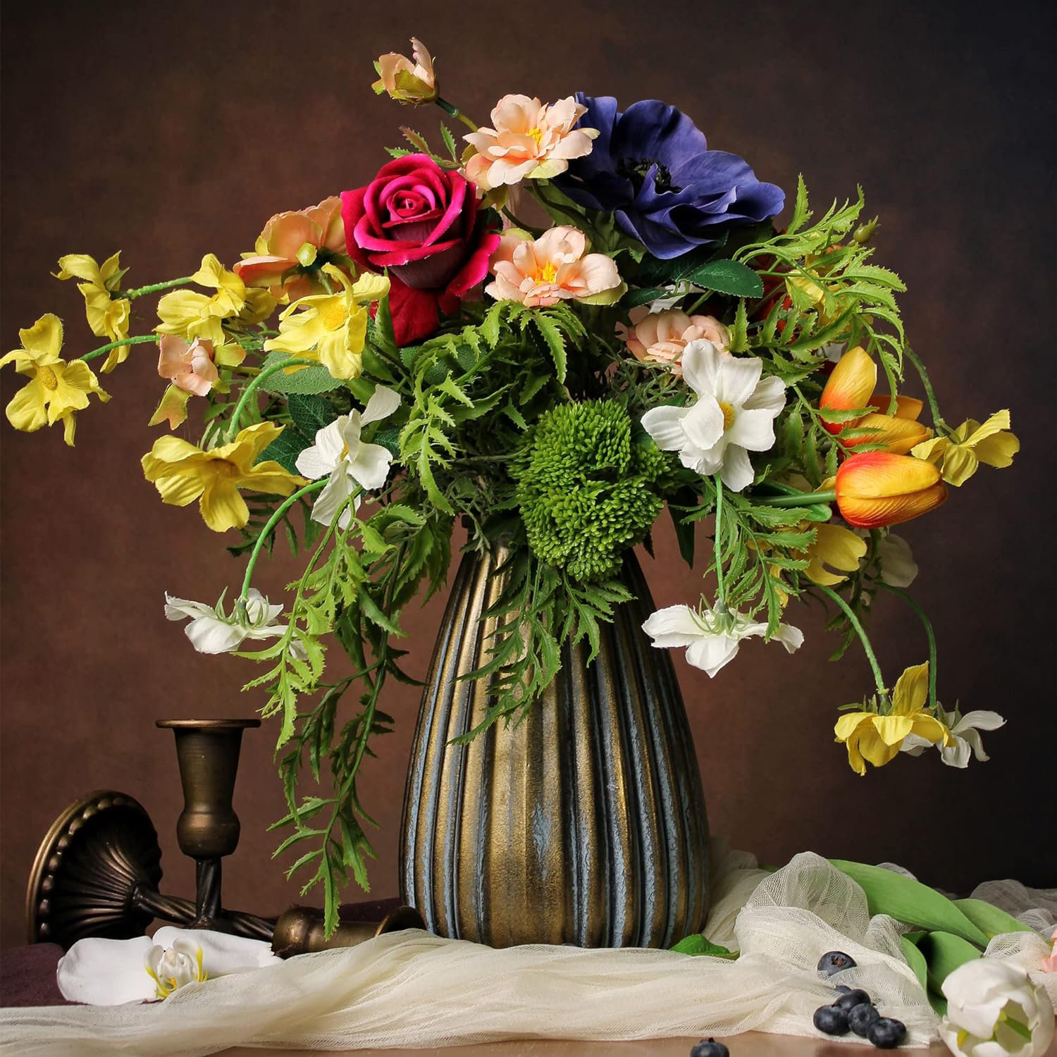 Primrue Artificial Faux Flowers in Vase, Silk Flower Arrangement ...