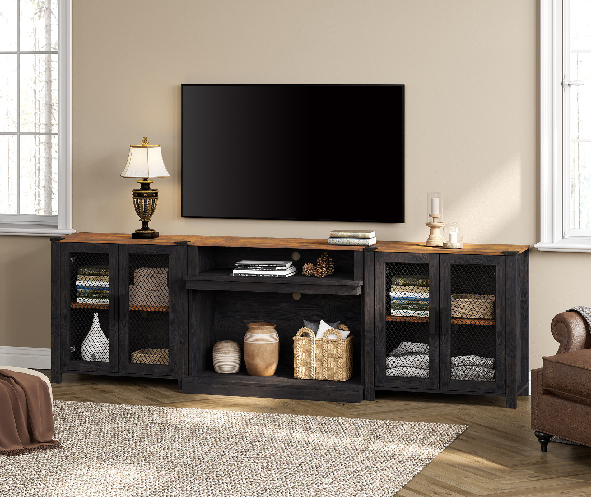 Gracie Oaks 3 In 1 TV Stand Set For 100 Inch TV With Open Storage ...