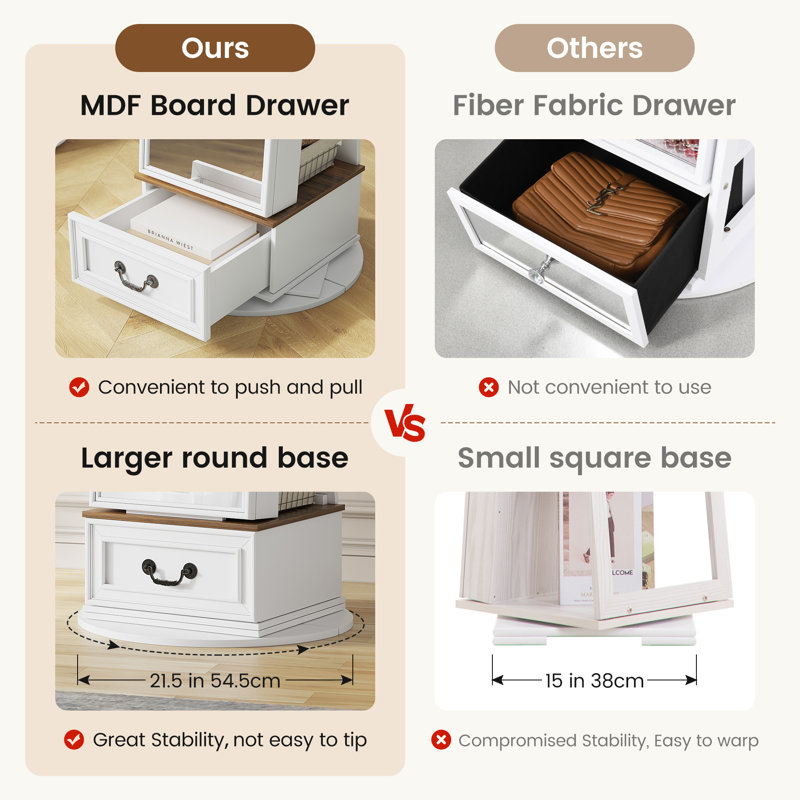 Alcott Hill® Jewelry Armoire Cabinet With Mirror, Led Lights, Rotating ...