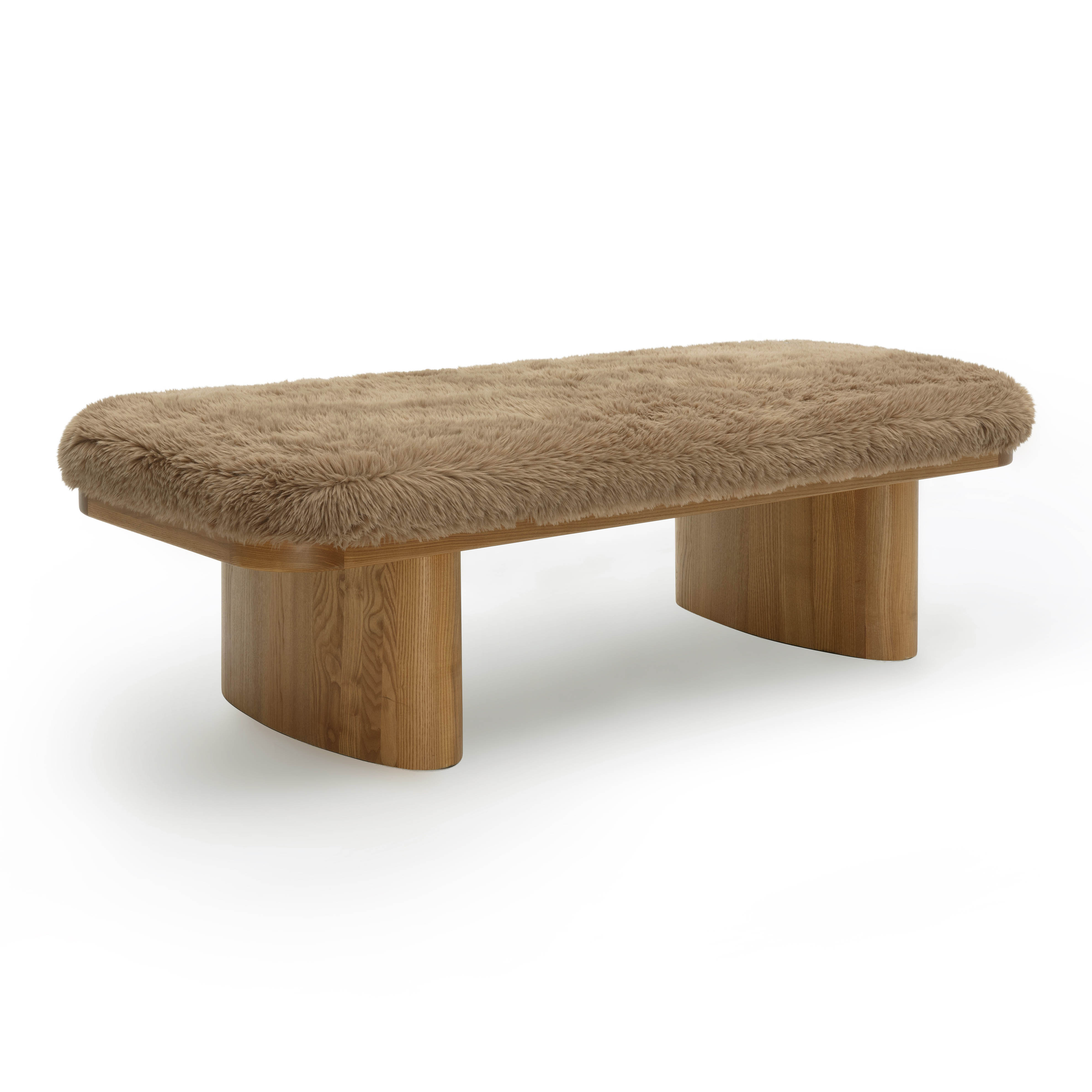 TOV Furniture Ollie Natural Straight Vegan Shearling Large Bench | Wayfair