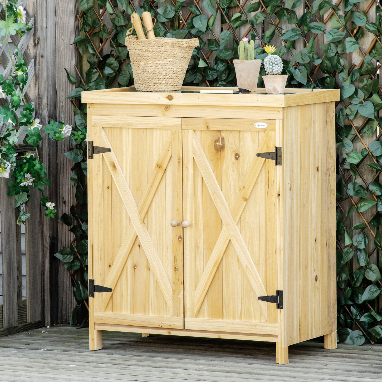 Gracie Oaks Garden Storage Cabinet, Outdoor Tool Shed With Galvanized ...
