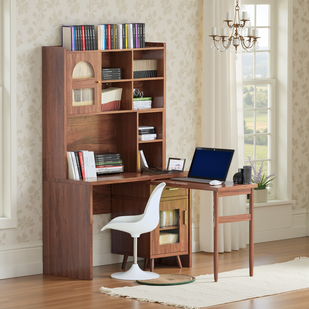 George Oliver 43x70 Inch Rotating Computer Desk with Storage Cabinets ...