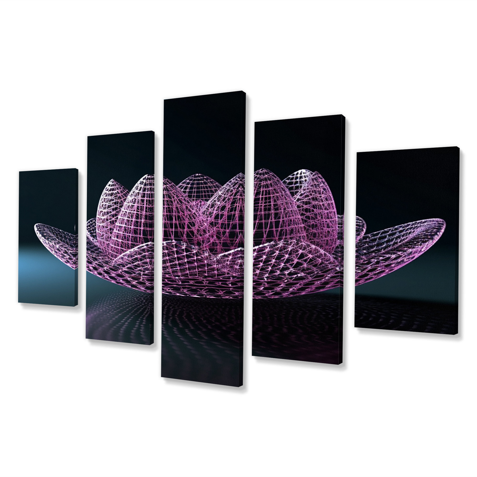 Design Art Futuristic Lotus Matrix - Lotus Wall Art Print - 5 Panels ...
