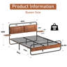 17 Stories Metal Bed Frame With Charging Station, Leather Padded ...