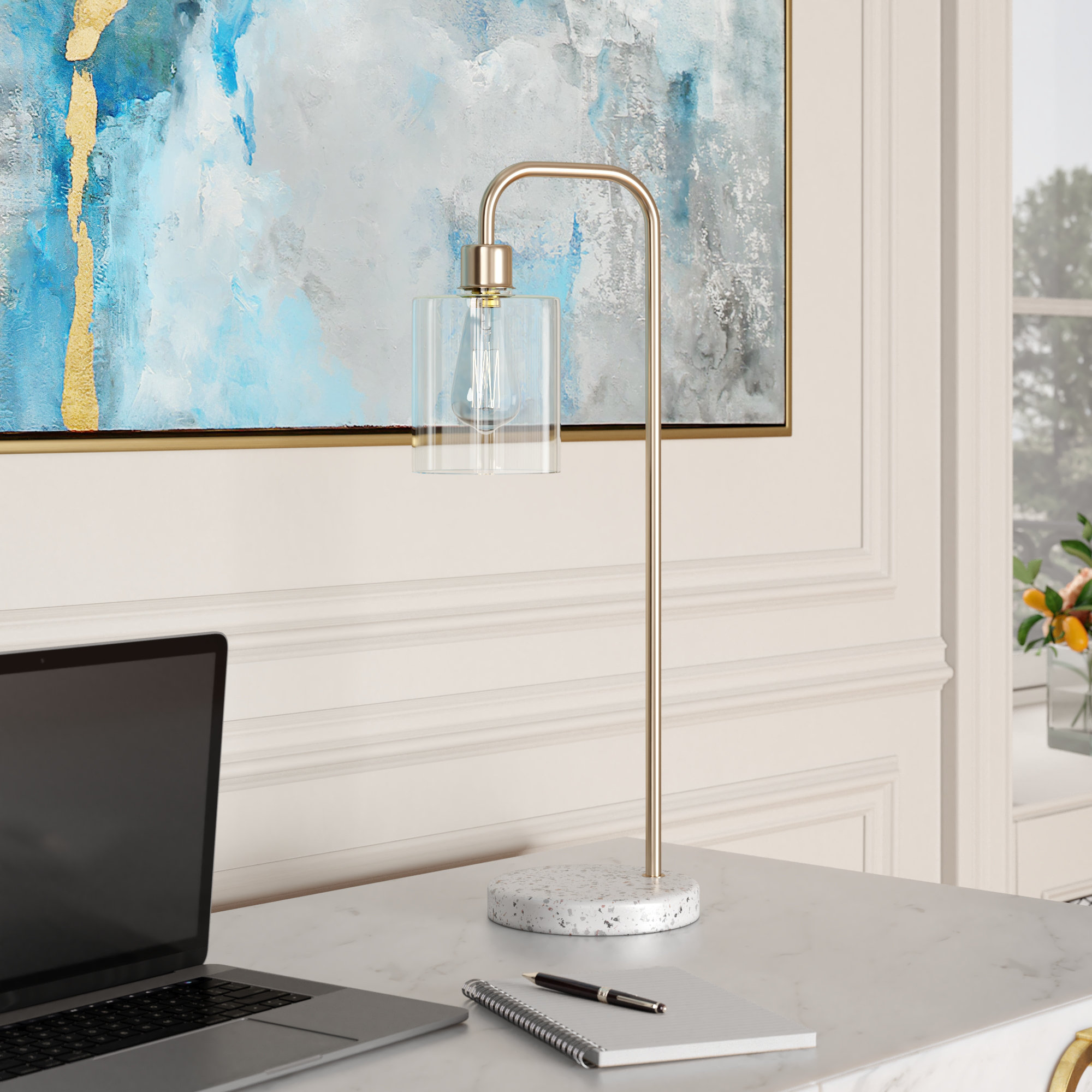 Willa Arlo™ Interiors Keesee 75" Iron Task Lamp with Linen Shade, Gold ...