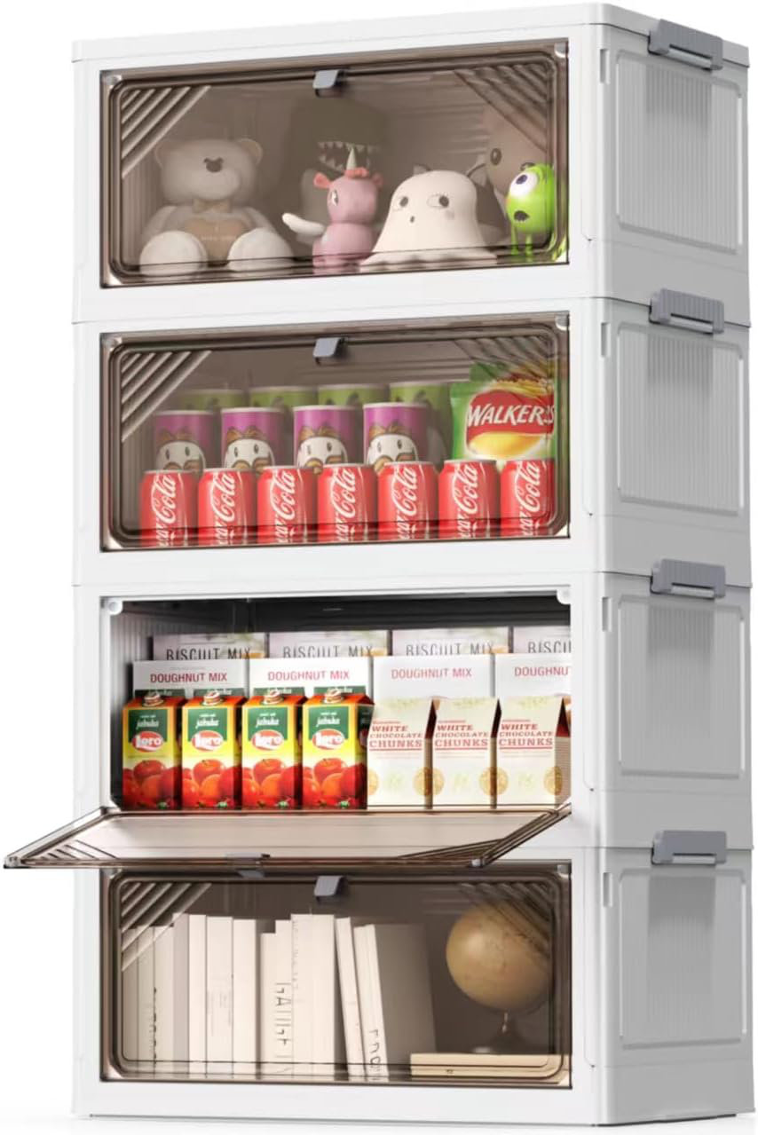 Ebern Designs 4 Tier Plastic Storage Bins with Drawers - Foldable ...