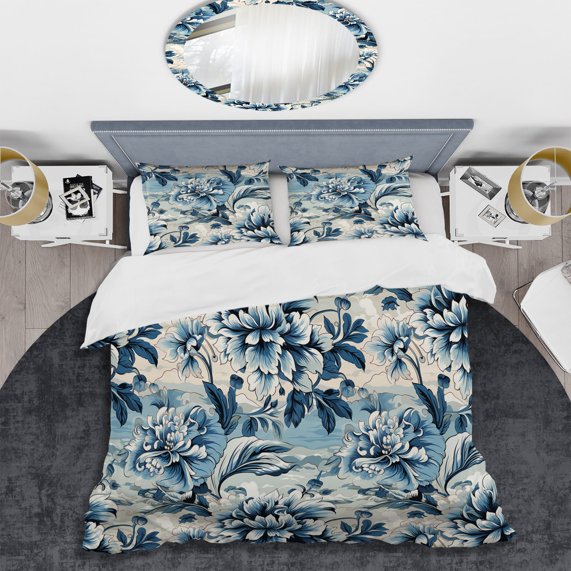 Design Art Maritime Damask Voyage Floristry I - Damask Duvet Cover Set ...