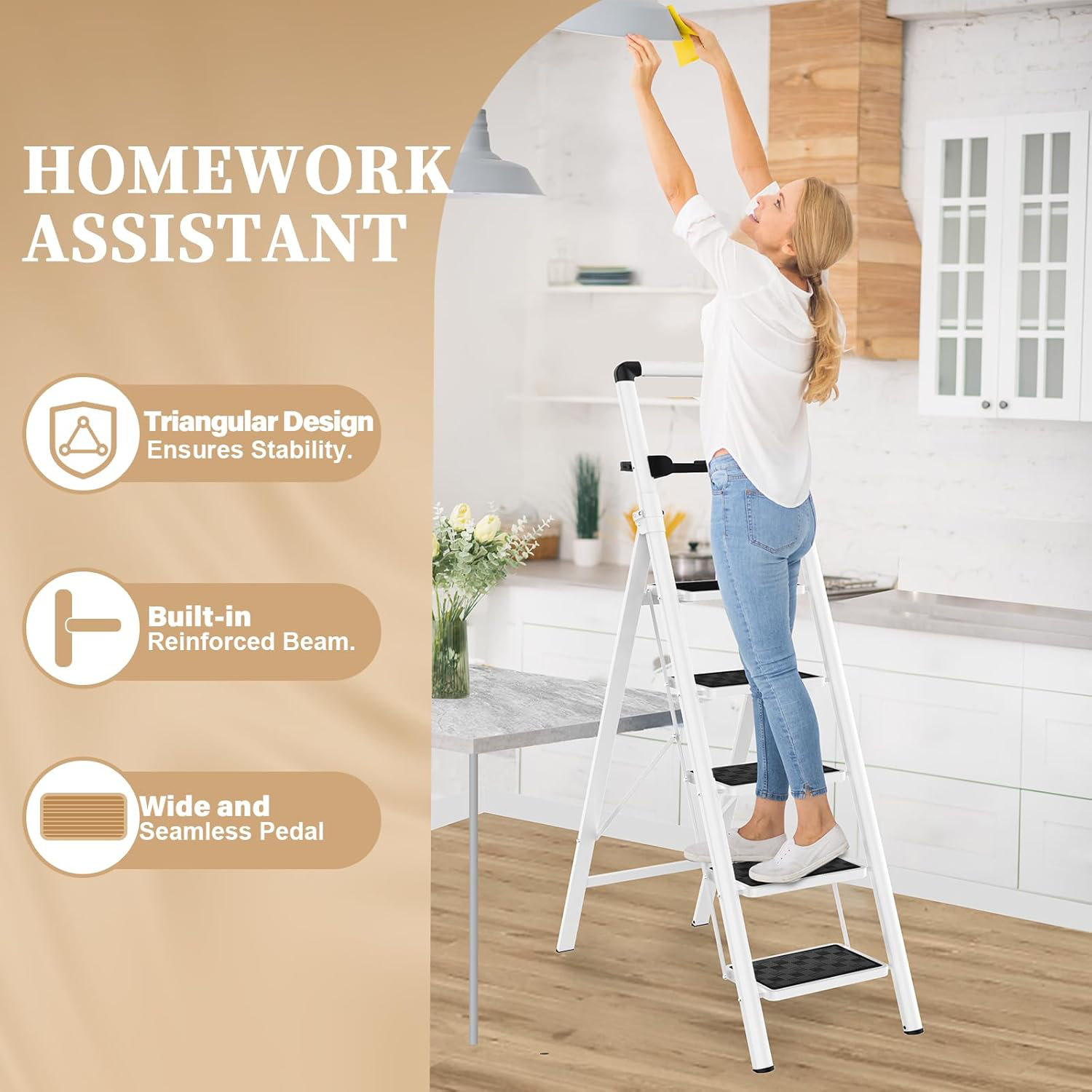 WFX Utility™ Folding 5 Step Ladder with Tool Tray, Portable Sturdy ...