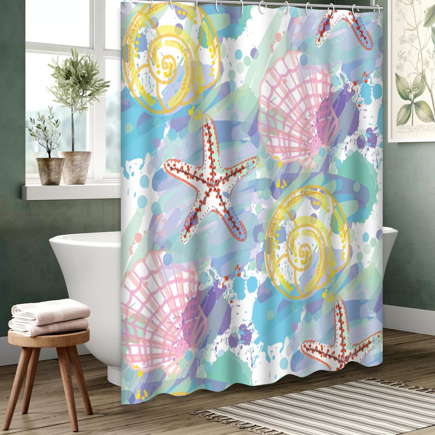East Urban Home Marine Blue Waterproof Shower Curtain,Drawn with ...