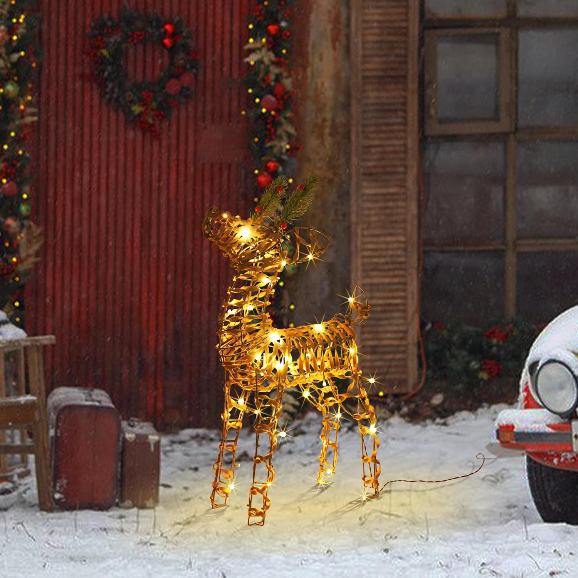 The Holiday Aisle® Rattan Reindeer, 24 Inch Outdoor Christmas Decorations, Battery Operated ...