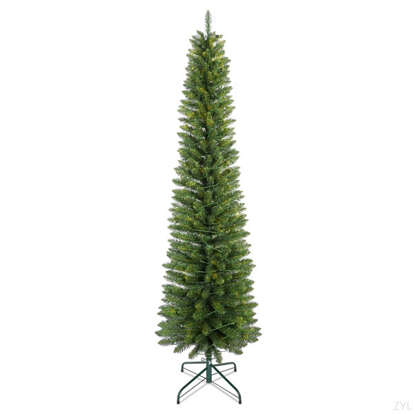 The Holiday Aisle® 7FT Green Pencil Christmas Tree – Slim PVC Tree With ...