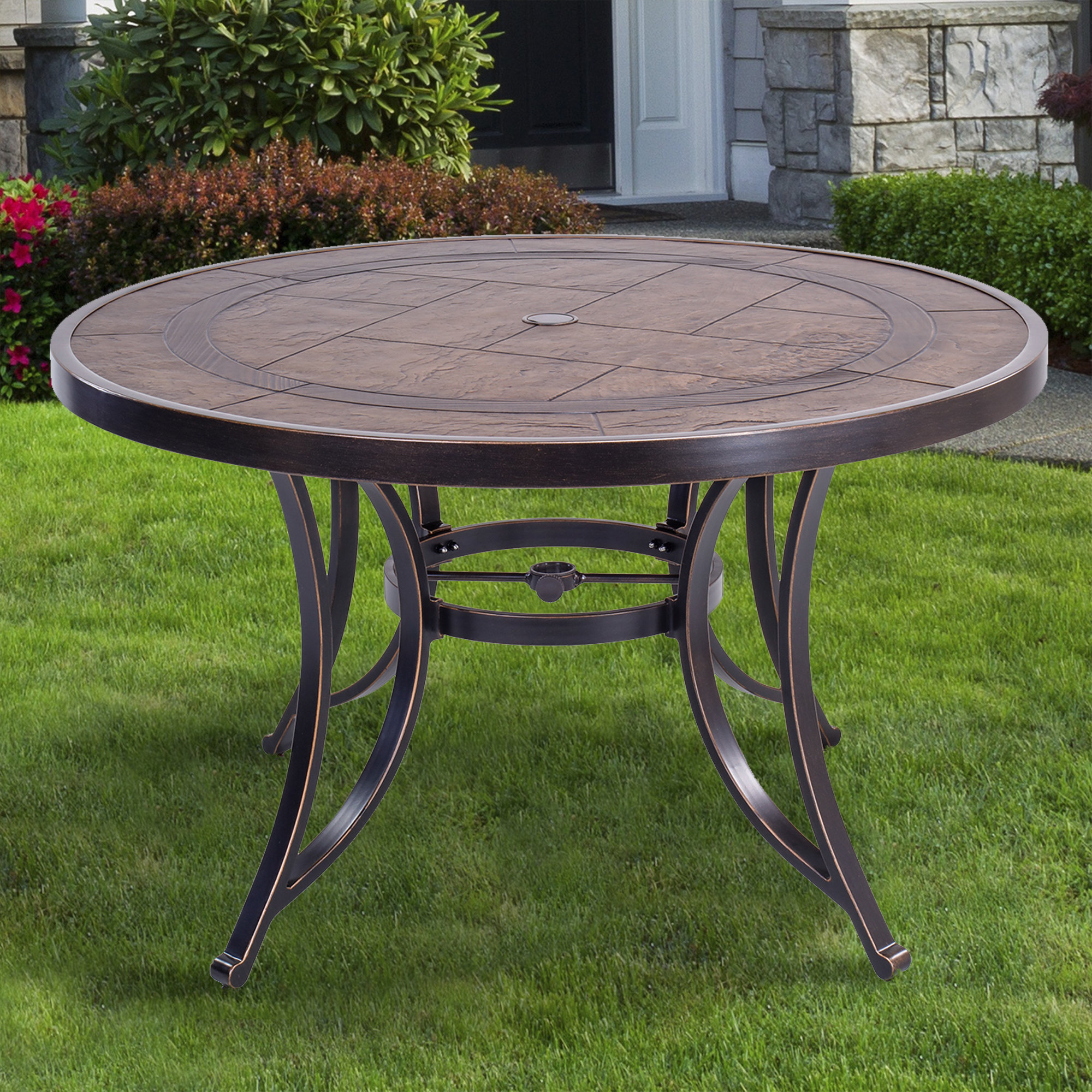 Fleur De Lis Living 48" Round Dining Table Outdoor Patio Garden ...
