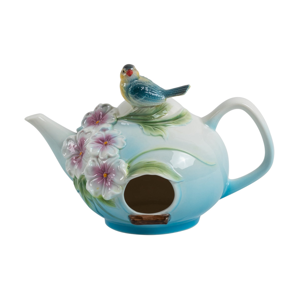 Arlmont & Co. Hanging Porcelain Teapot Birdhouse with Bluebird "Blair ...