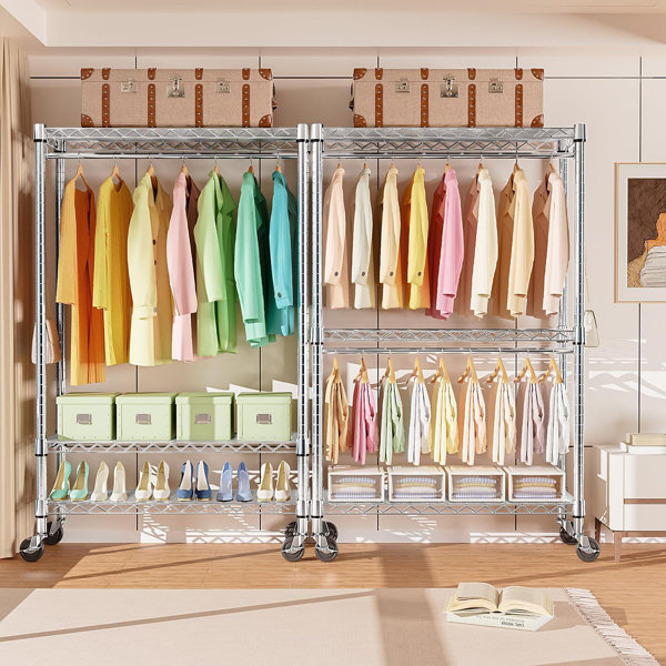 Rebrilliant Heavy Duty 3 Tier Garment Rack 1 Rod Adjustable Clothes ...