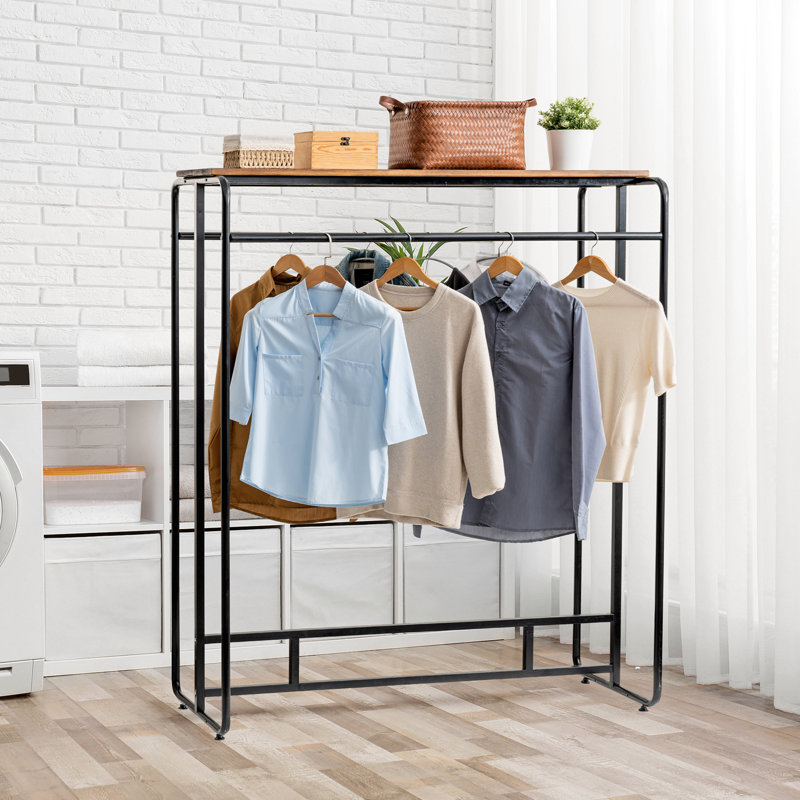 17 Stories Metal Garment Clothing Storage Rack w/ Shelf | Wayfair