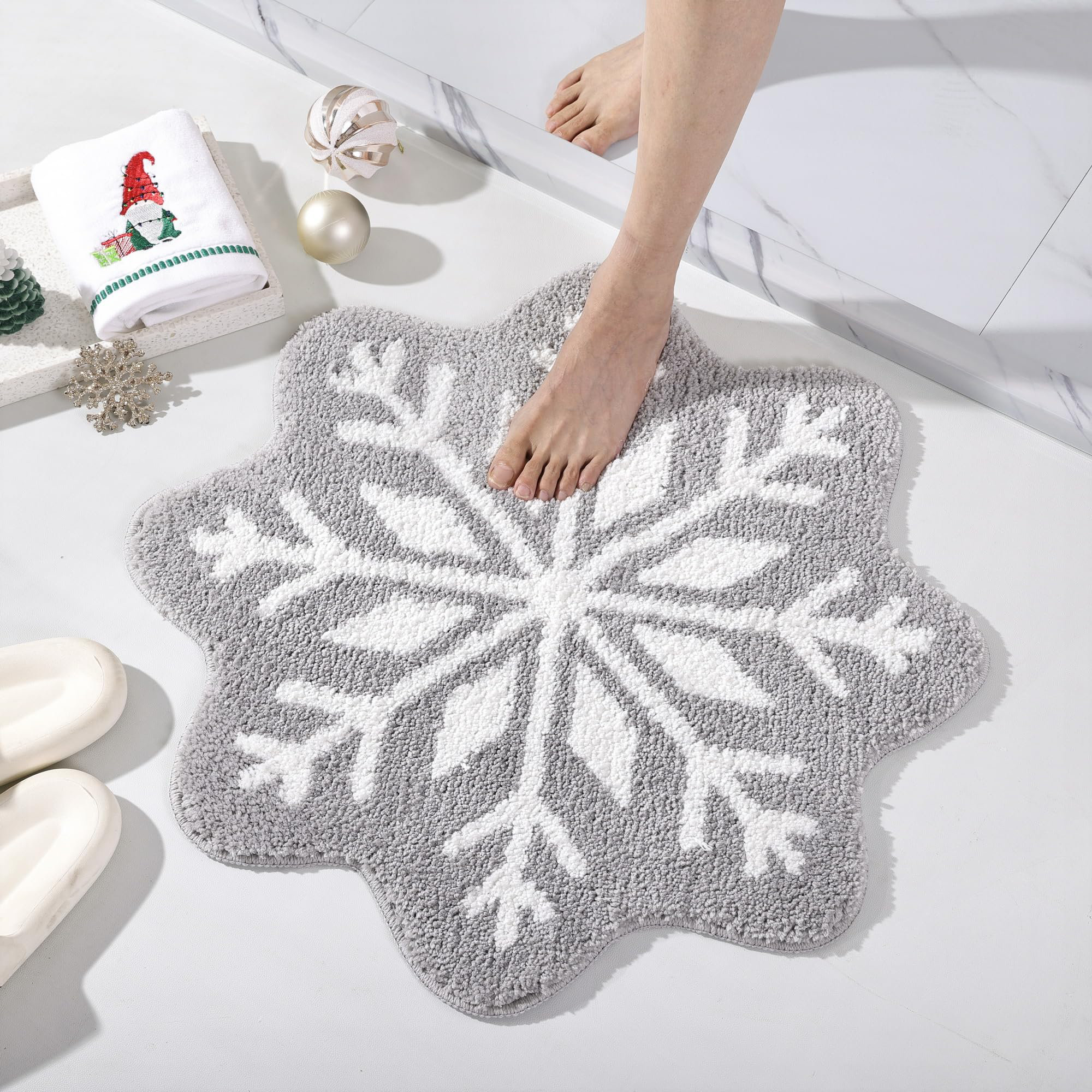 The Holiday Aisle® Hughy Christmas Snowflake Bathroom Tub Rug | Wayfair