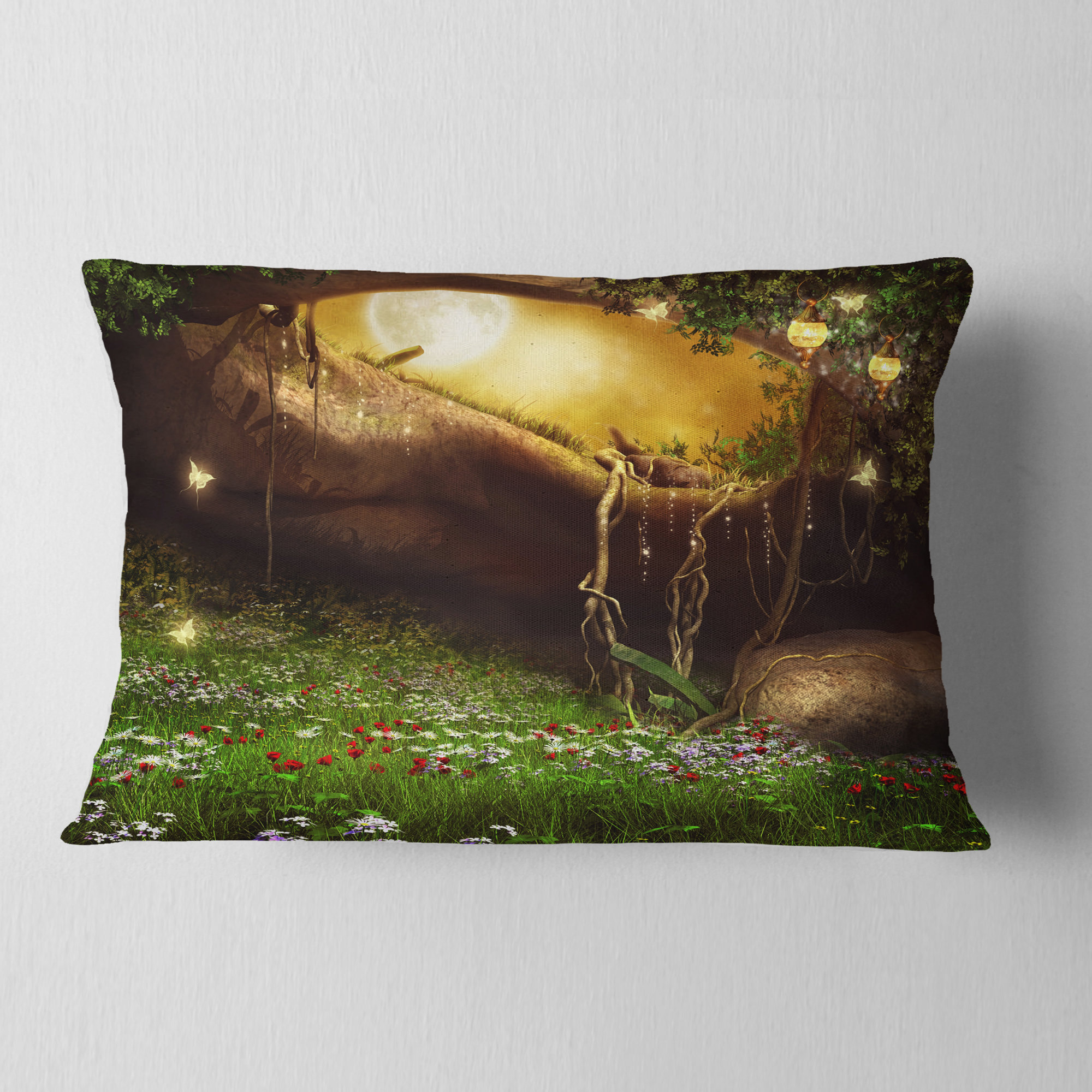 Design Art Landscape Enchanted Cave with Flowers Lumbar Pillow | Wayfair