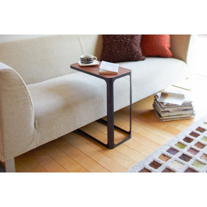 Small Metal And Wood Bedside Compact Side Table - Narrow C Shaped Slim ...