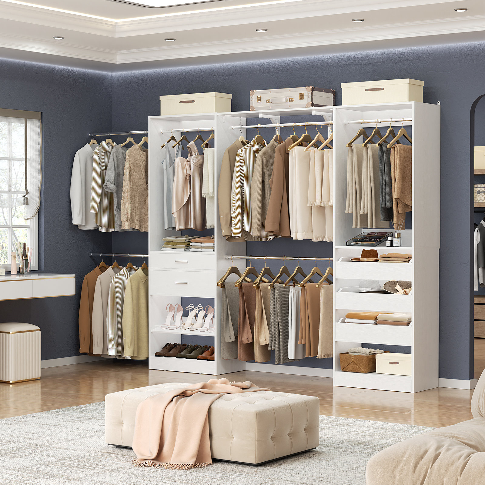 Latitude Run® 49"-156" W Closet System With Adjustable Shoe Shelves And ...