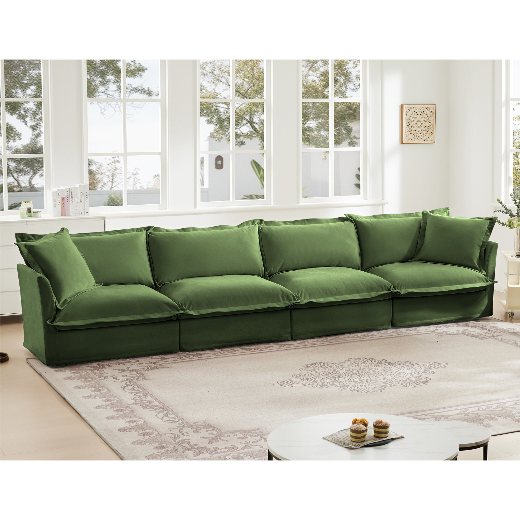 Dakota Fields Slipcovered Long Sofa, 4 Seater Sofa With Removable Cover ...