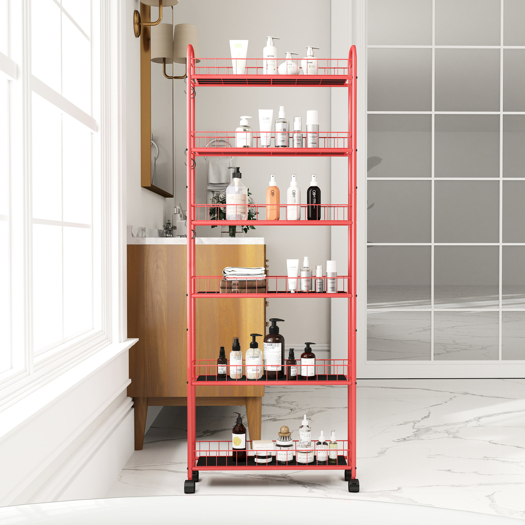 Wrought Studio™ 6 Rolling Cart In Red With 6 - For Kitchen, Bathroom ...