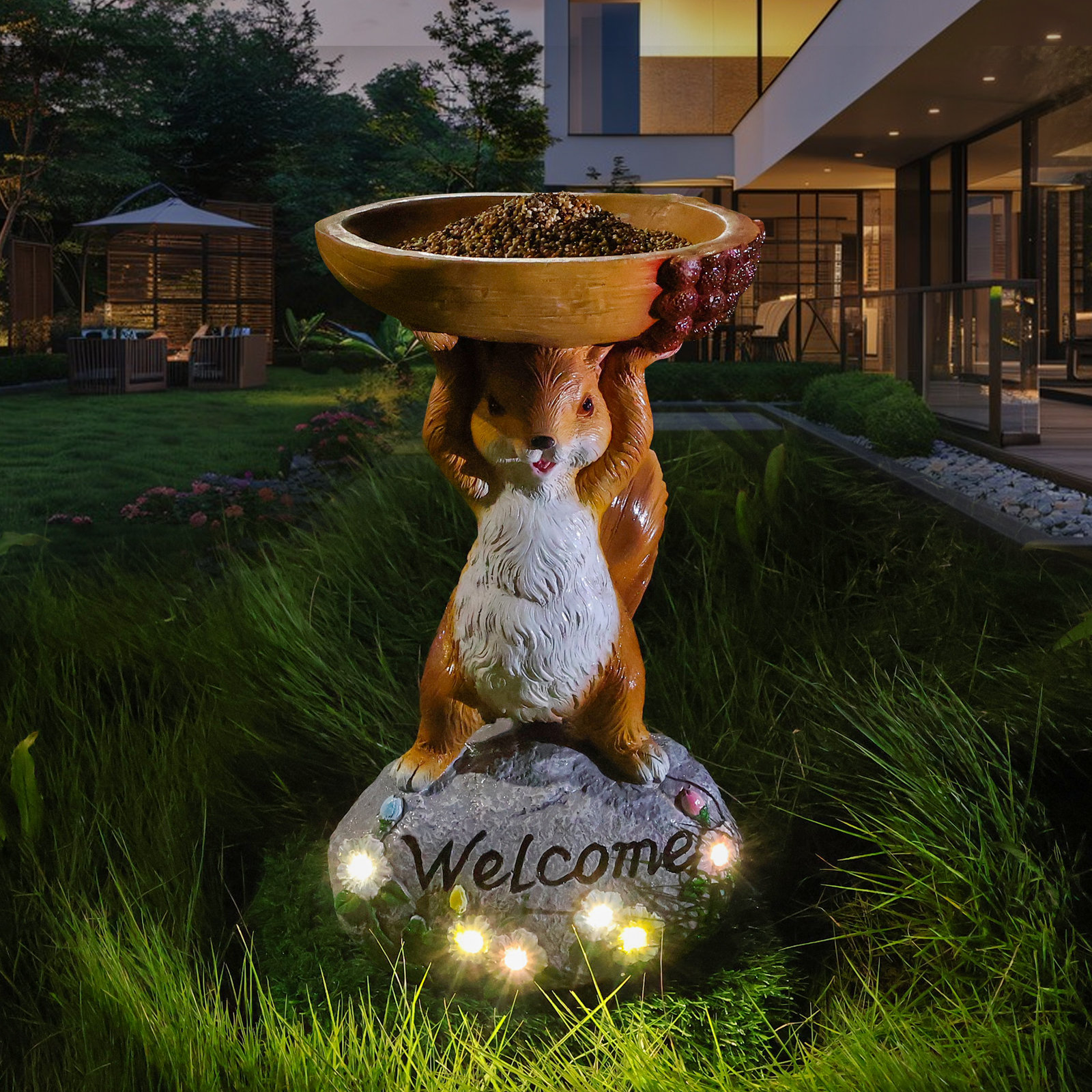 Loon Peak® Outdoor Garden Solar Squirrel Statue - Bird Feeders for ...