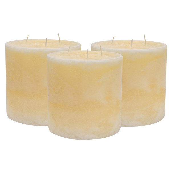 Nicola Spring - Round 3 Wick Vanilla Pillar Candles - 130 Hours - Cream ...