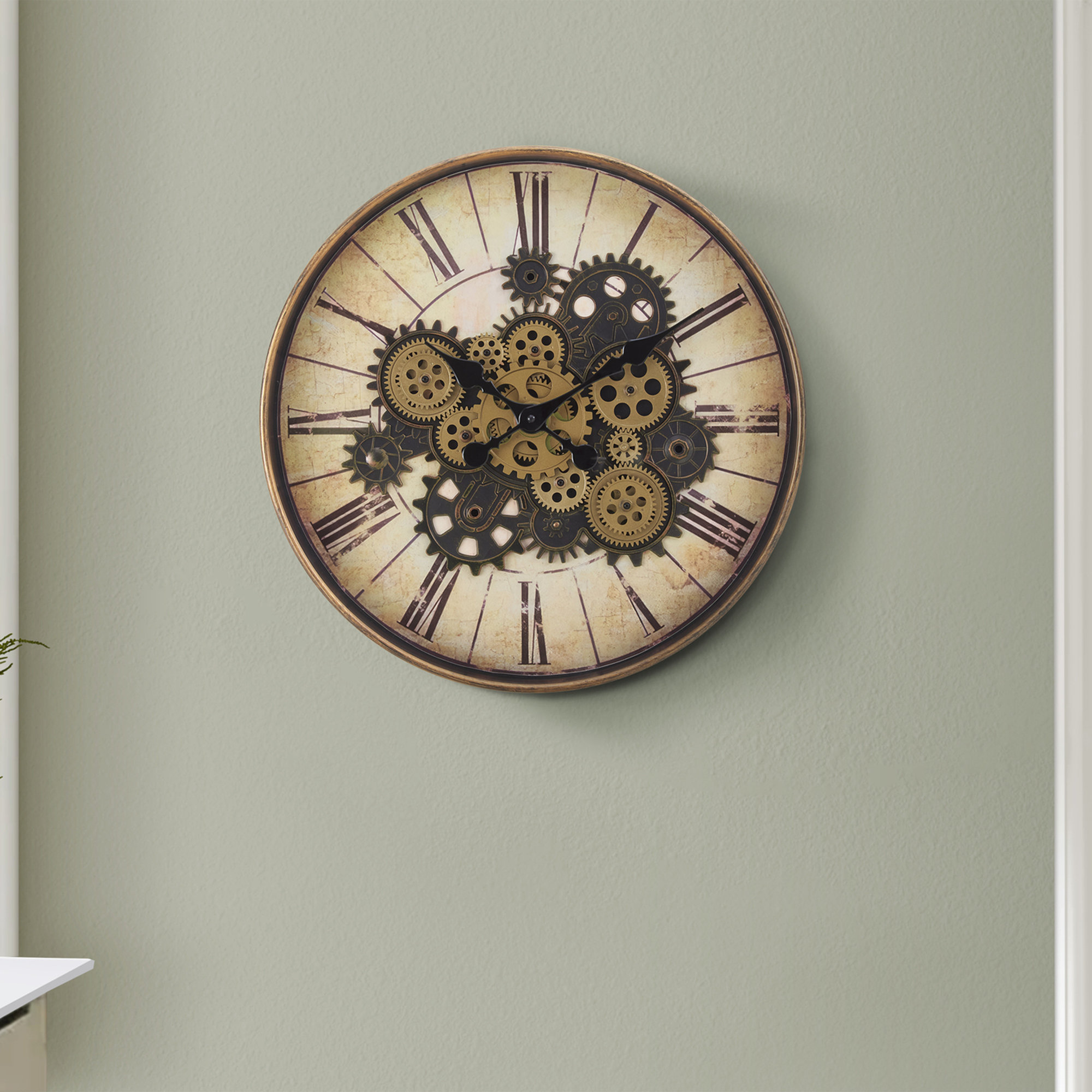 Williston Forge Clocks, 20" Round, Gear Mechanism, Wall Clock, Brown ...