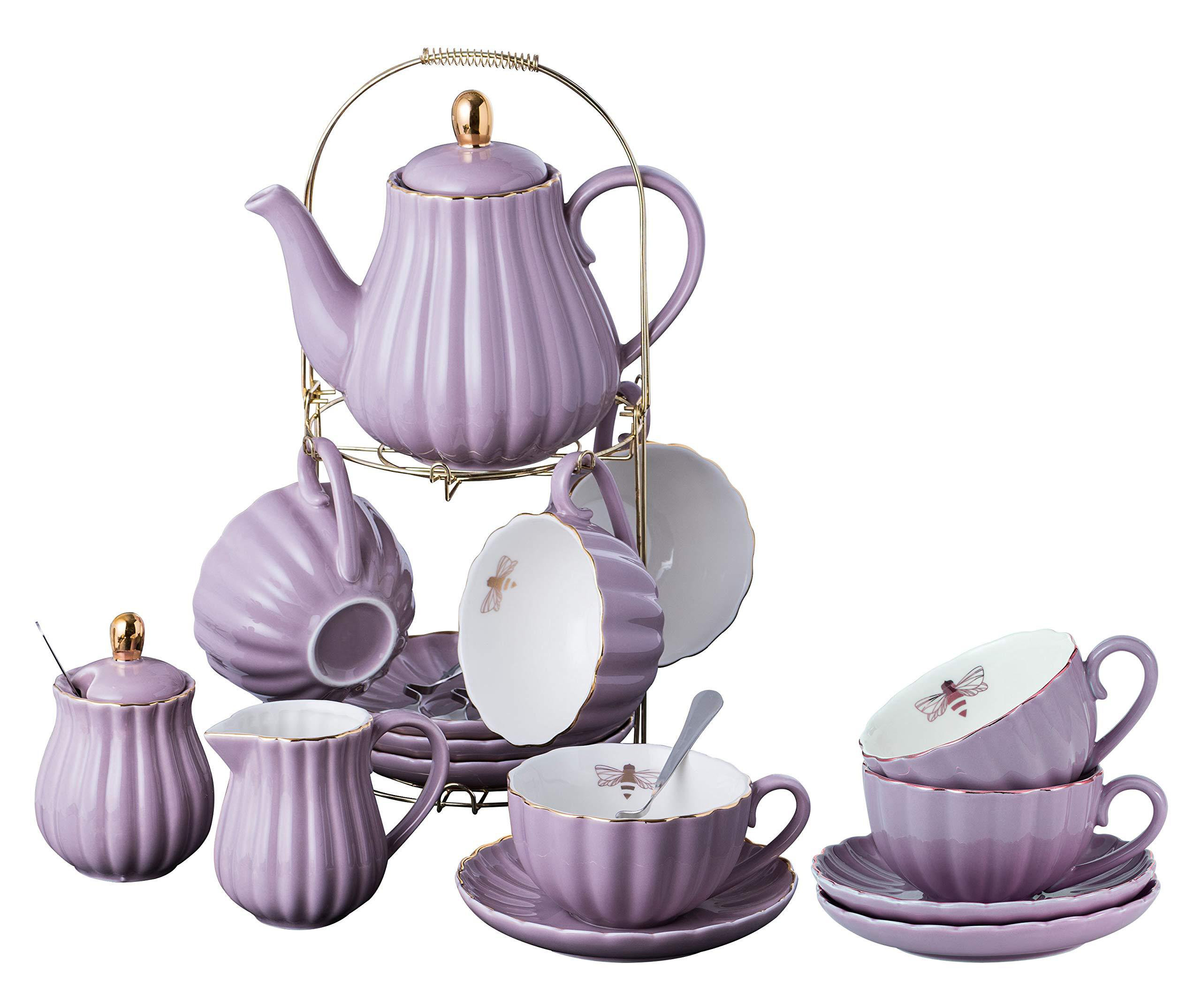 BOJUNTAN 22 Pcs Porcelain Tea Set For 6, Luxury British Style Tea ...