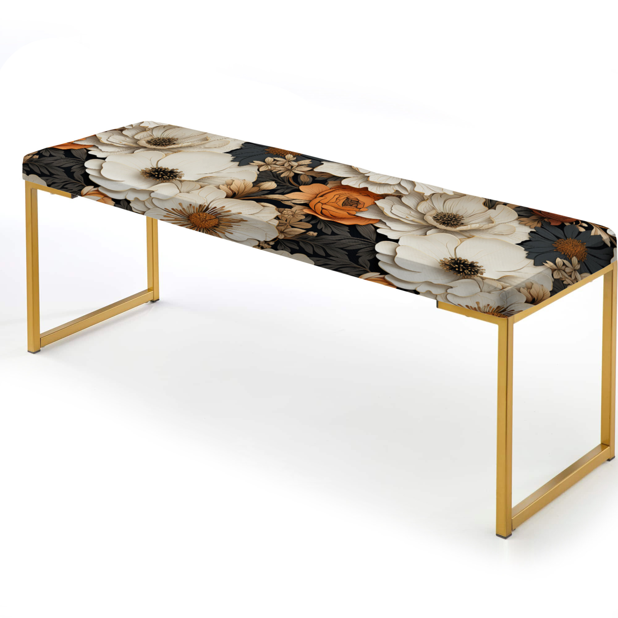 Design Art Vivid Poppy Dreams - Floral Upholstered Gold Bench | Wayfair