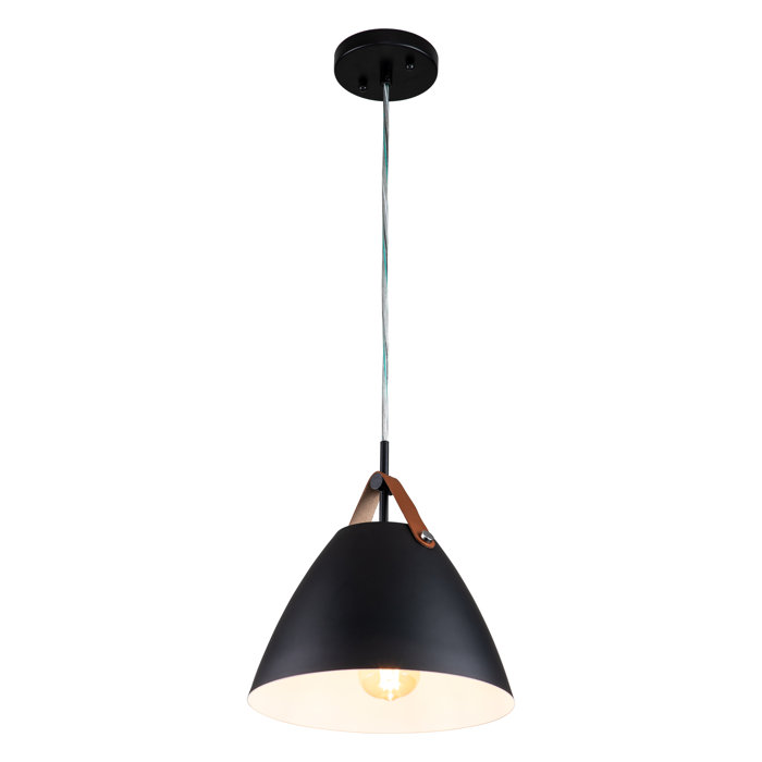 Ebern Designs Raygan 10.75"W Black Metal+Coffee Leather Dimmable ...
