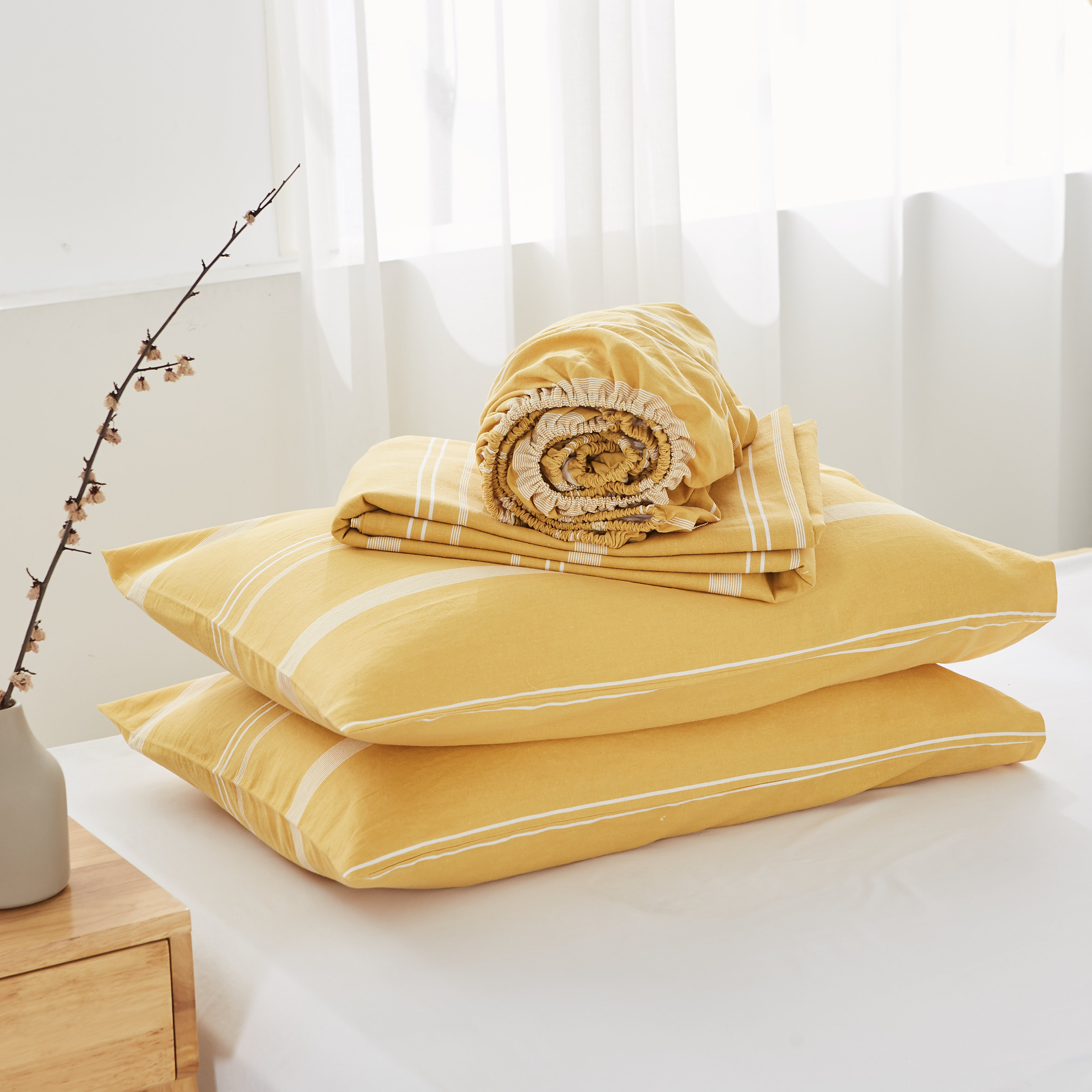 BISELINA 160 Thread Count Linen Cotton Blend Striped Sheet Set | Wayfair