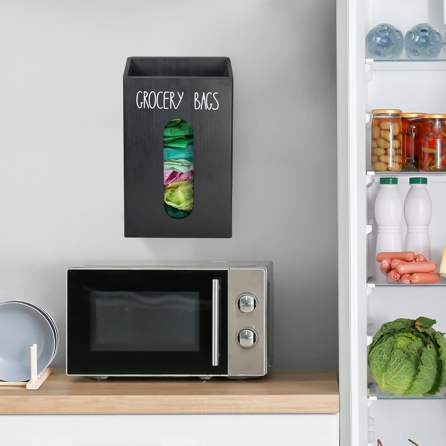 Latitude Run® Farmhouse Wooden Grocery Bag Holder And Dispenser, Wall ...