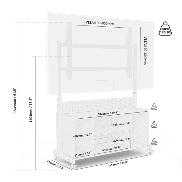 Wade Logan® Charrisse Sturdy Rolling TV Stand with Wheels for 50-85 ...
