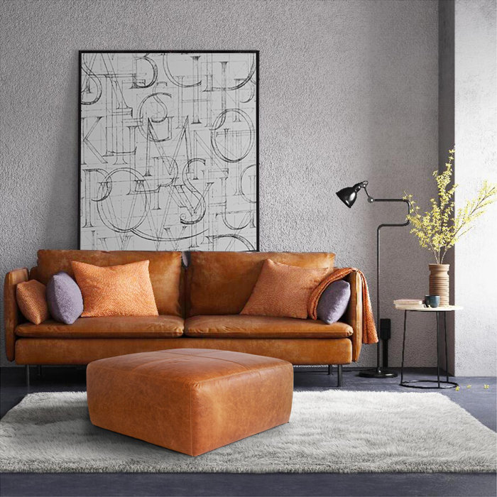 Joss & Main Heafield Square 35" Wide Full-Grain Genuine Italian Leather ...