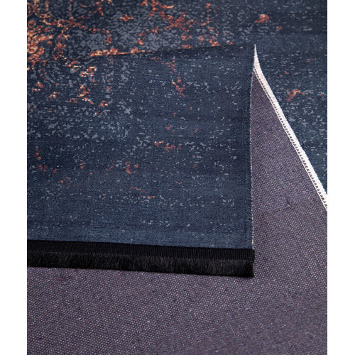 Bless international Velvet Blue/Gold Rug | Wayfair