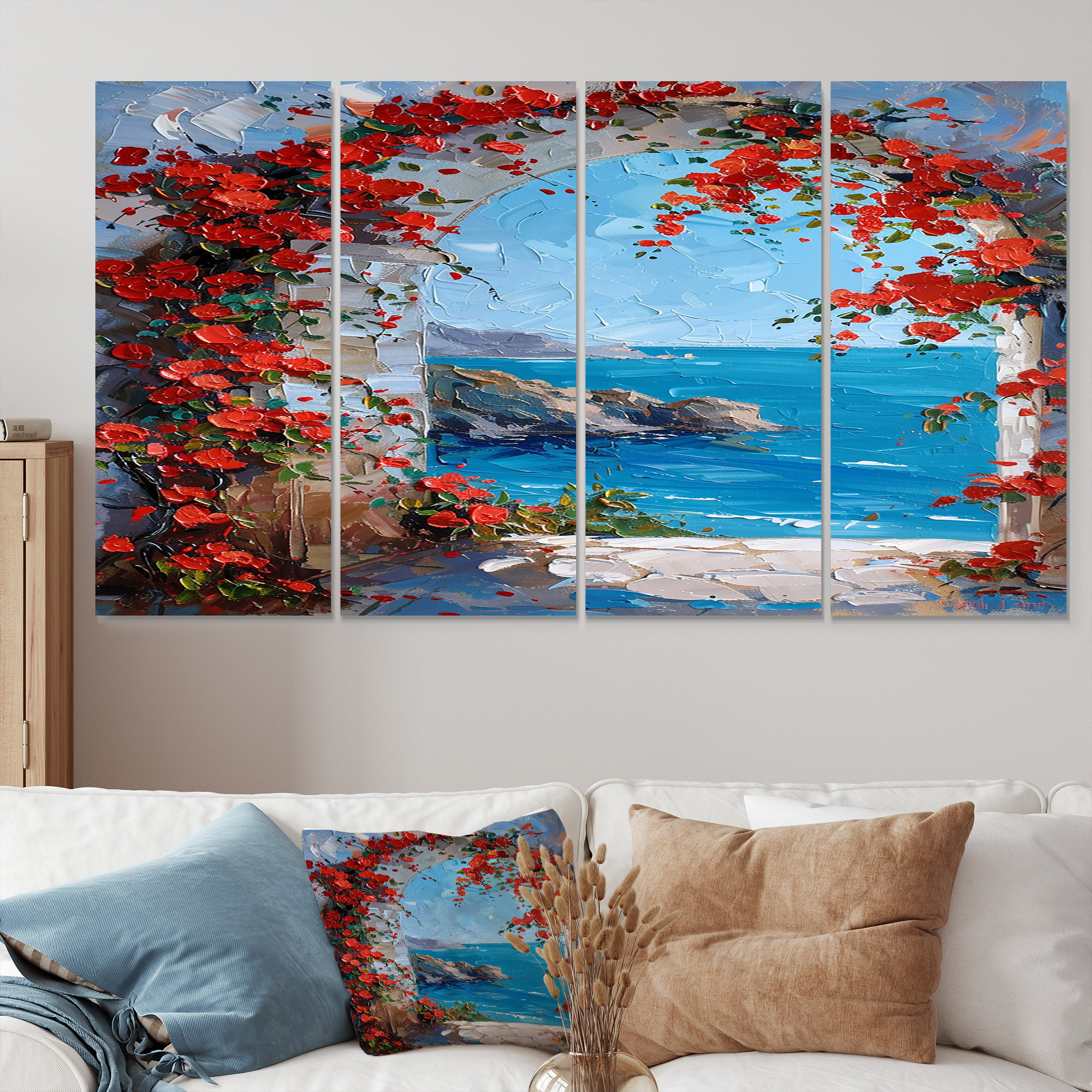 Design Art Arch Of Red Roses Portal View On Azure Blue Ocean - Beach ...