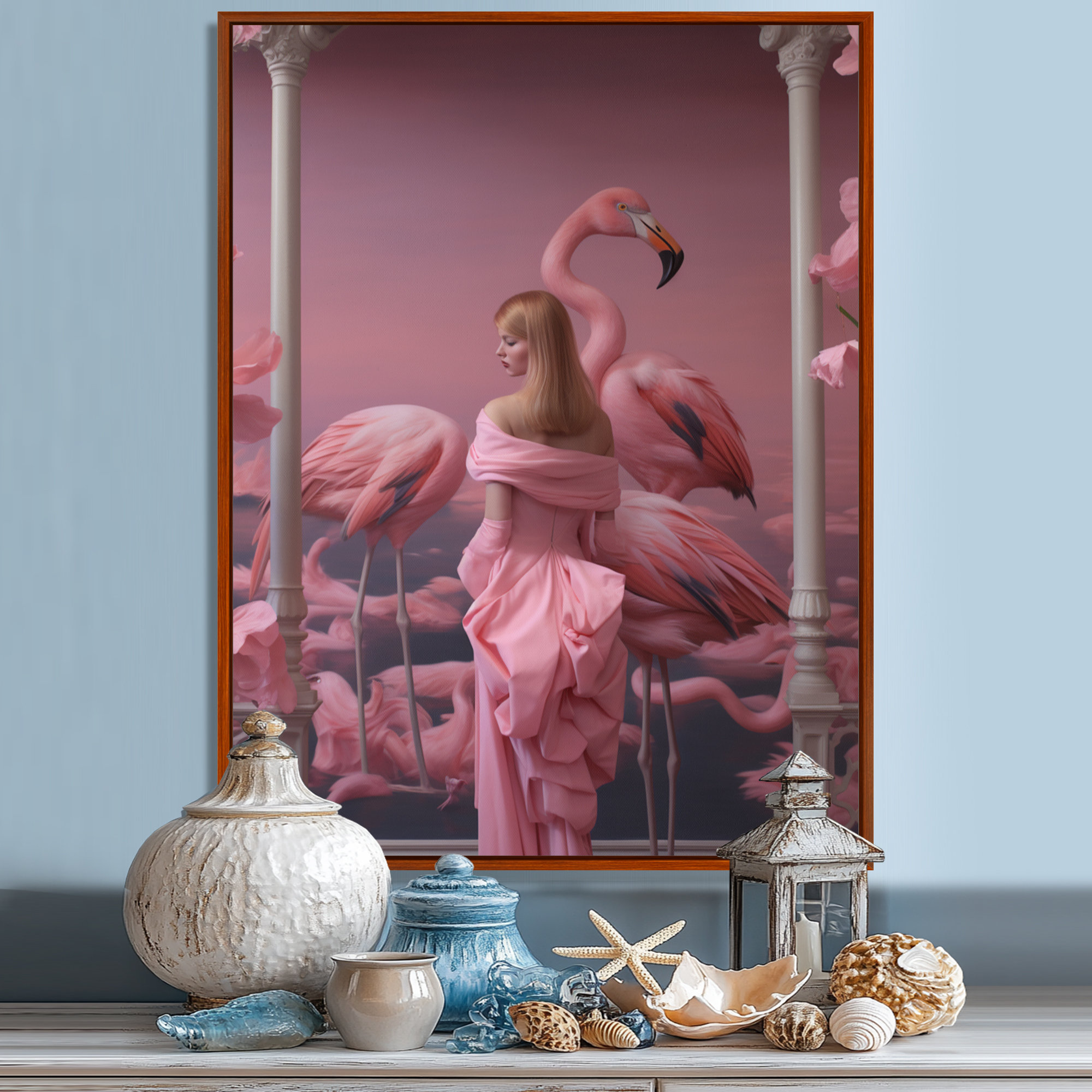 Bay Isle Home™ Pink Lady With Pink Flamingos - Flamingo Animal Wall Art ...