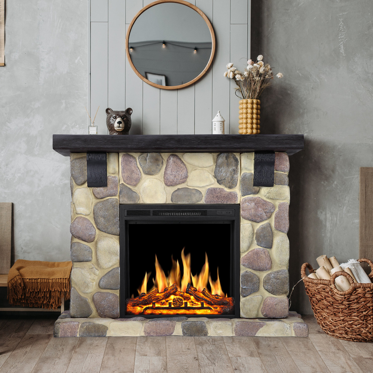 Wildon Home® 50" Electric Fireplace with Mantel, 750W/1500W ...