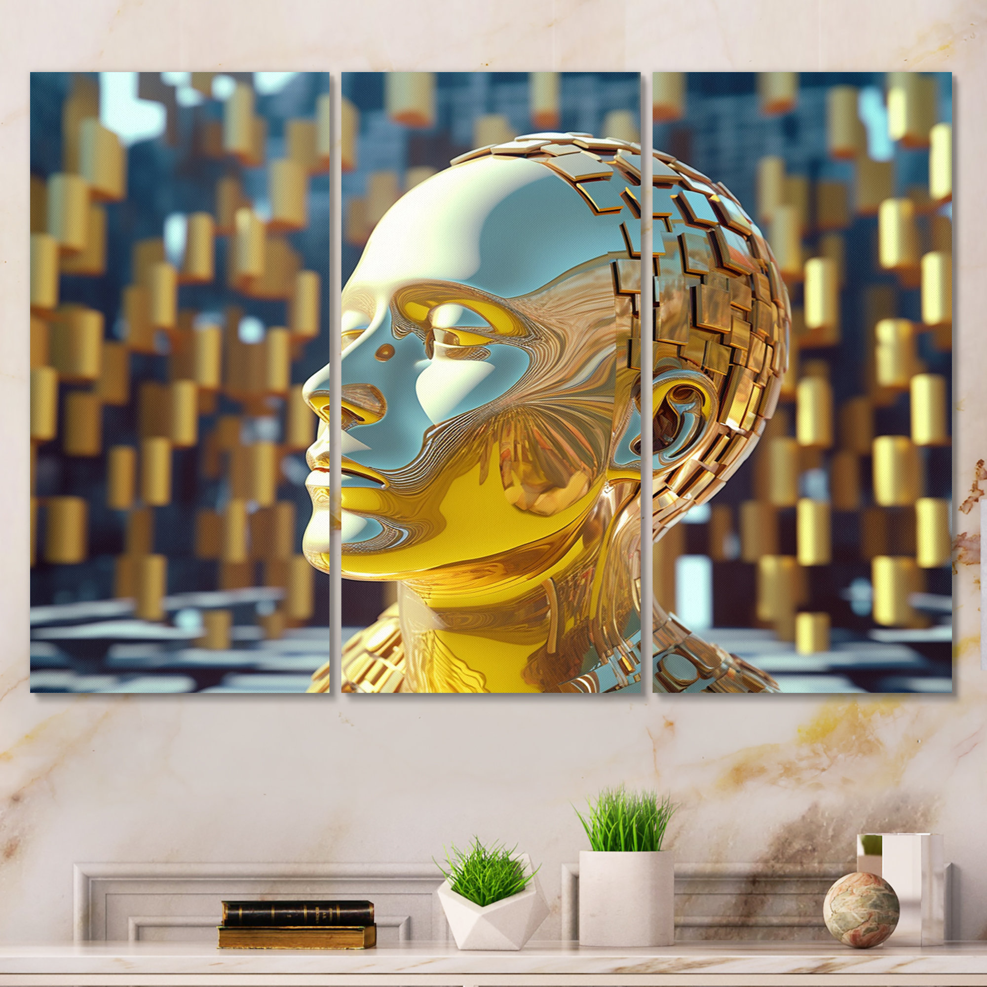 Design Art Golden Consciousness Matrix Of The Mind I - Man Wall Art ...