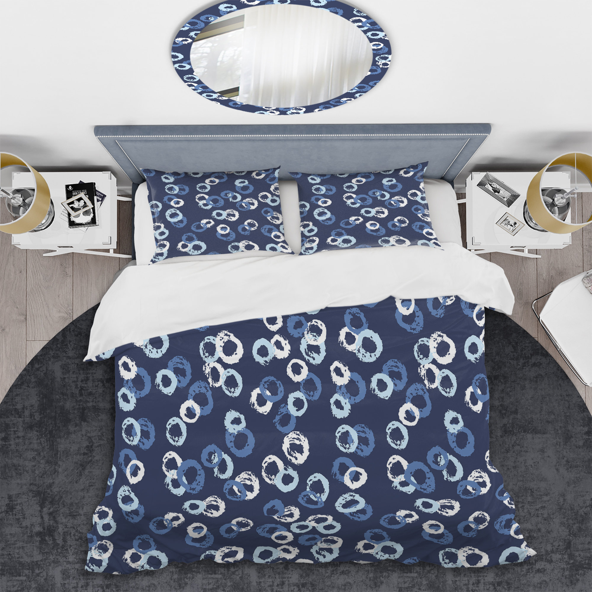 Design Art Navy Blue/White Microfiber 3 Piece Duvet Cover Set | Wayfair