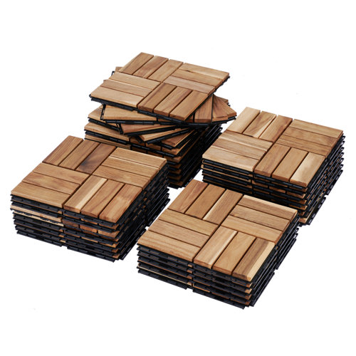 BEEFURNI 12" x 12" Wood Interlocking Deck Tile in Brown | Wayfair
