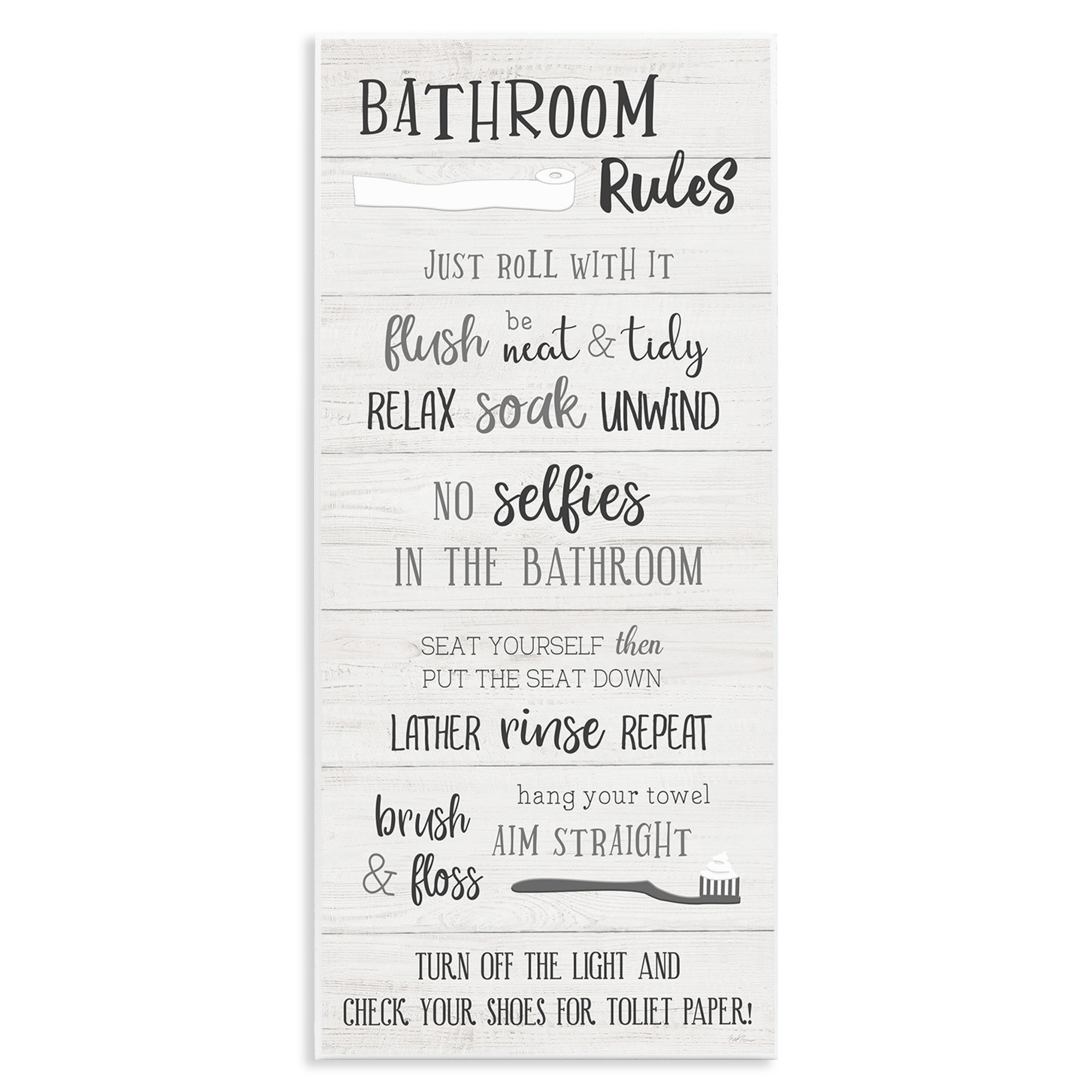 Stupell Industries Bathroom Rules Sign Toilet Paper Fun Phrases Giclee ...
